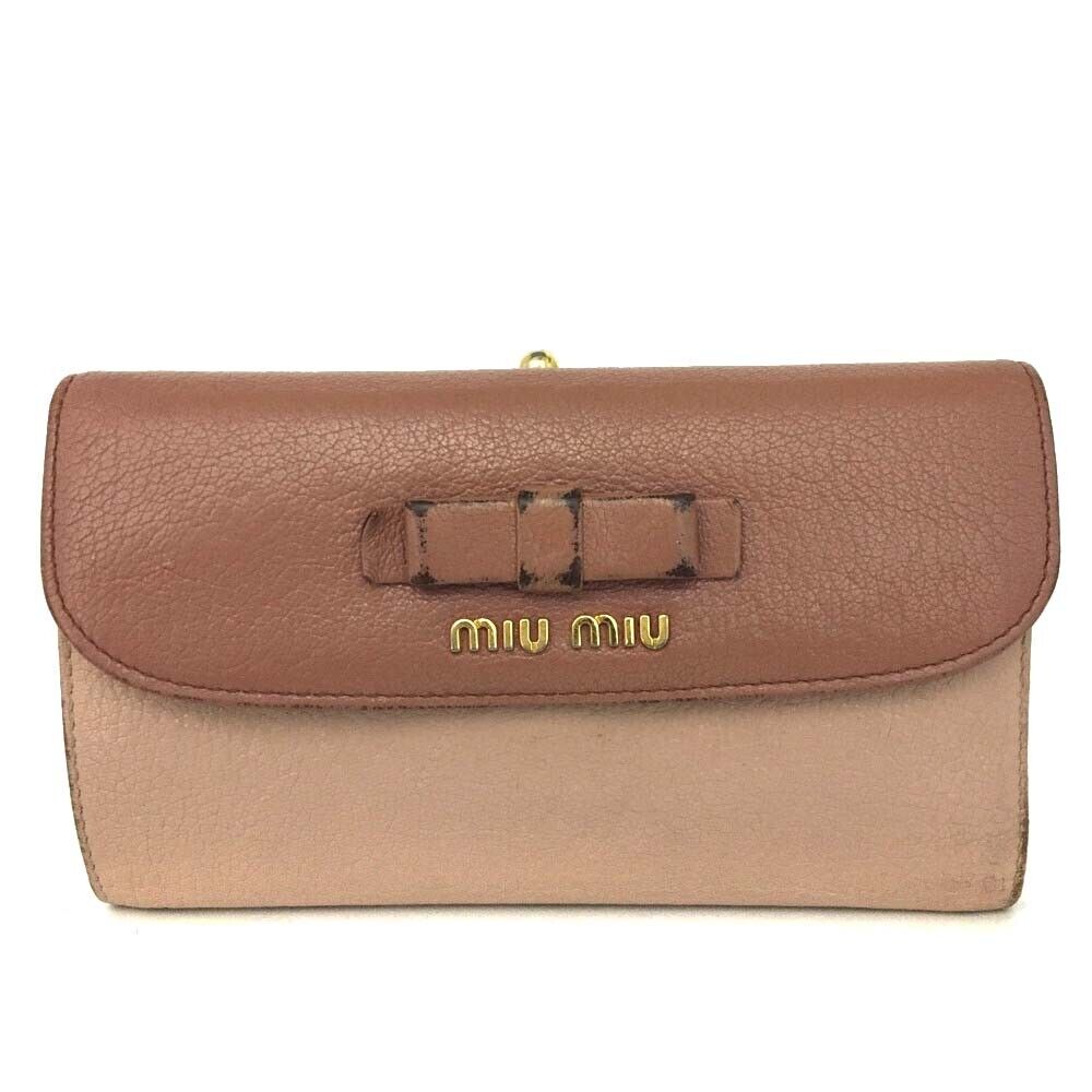 PRE-ORDER MIU MIU Logo Ribbon Madras Leather Long Trifold Wallet Bicol ...