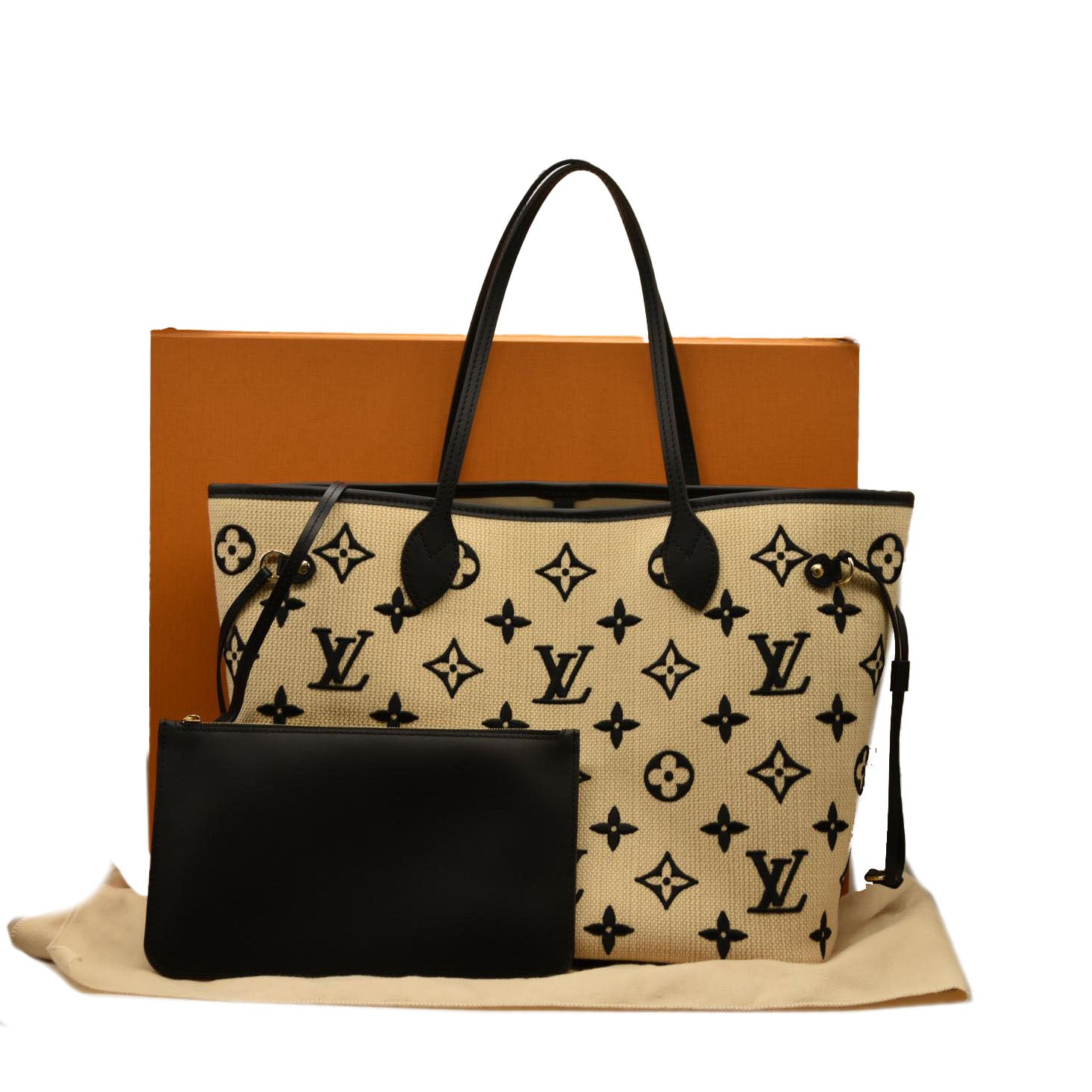 LOUIS VUITTON Cotton Monogram Embroidered Neverfull MM Beige Black RFI ...