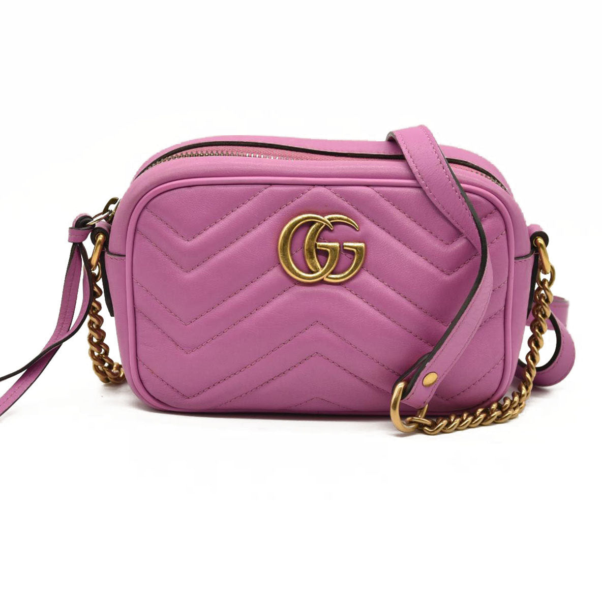 Gucci Calfskin Matelasse Mini GG Marmont Chain Shoulder Bag Candy Mous ...