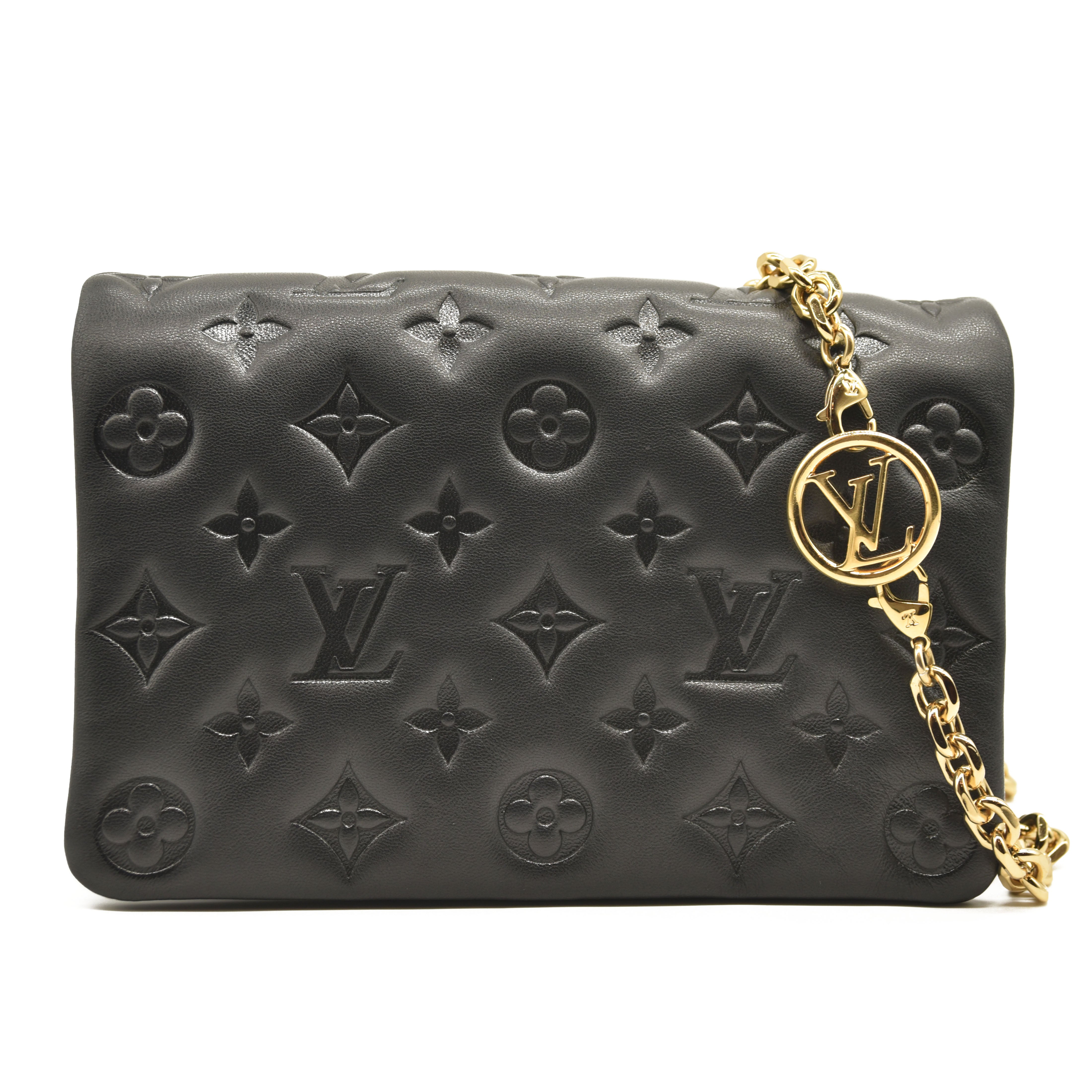 LOUIS VUITTON Lambskin Embossed Monogram Pochette Coussin Black ...
